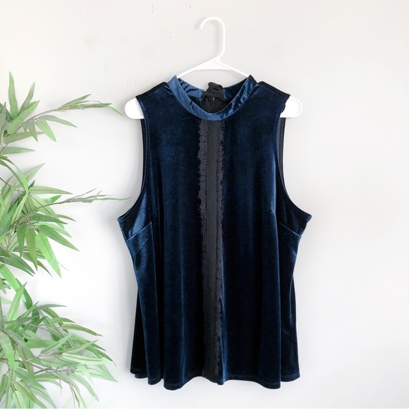 Modcloth | Tops | Modcloth Velvet Lace Trim Tank Top In Navy Blue 2x ...